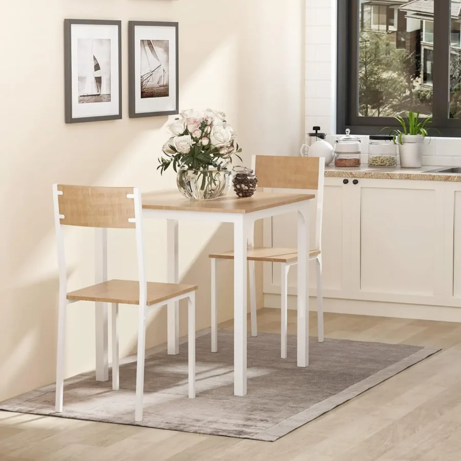 Joe Dining Table Set 3-Piece Wooden Square With 1 Table And 2 Chairs ...